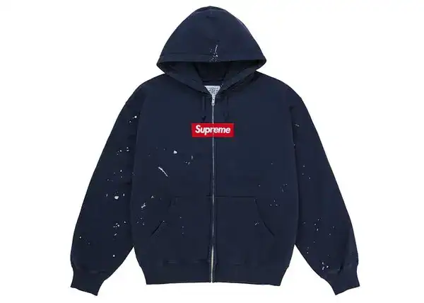 Supreme Mm6 Maison Margiela Box Logo Zip Up Hoodie - Navy Blue